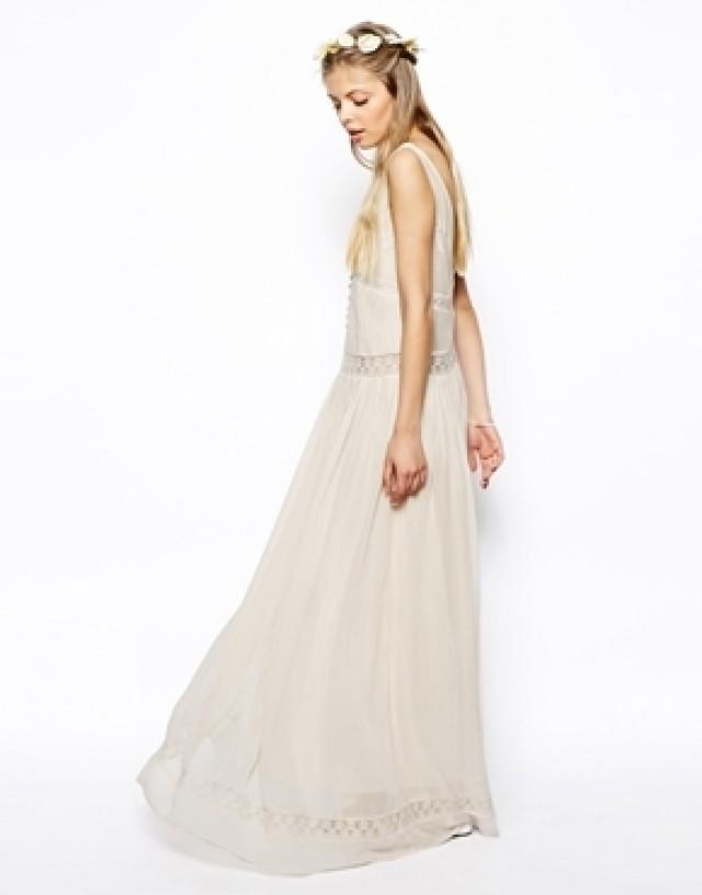 Asos Premium Maxi Dress With Vintage Lace Inserts Cream 2191075