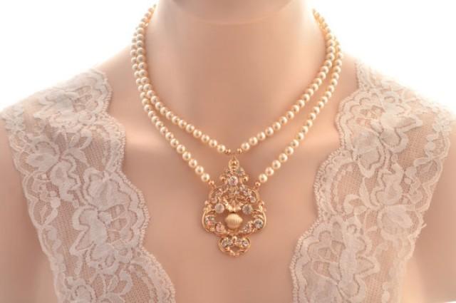 Rose Gold Bridal Necklace Vintage Inspired Art Deco Swarovski Crystal