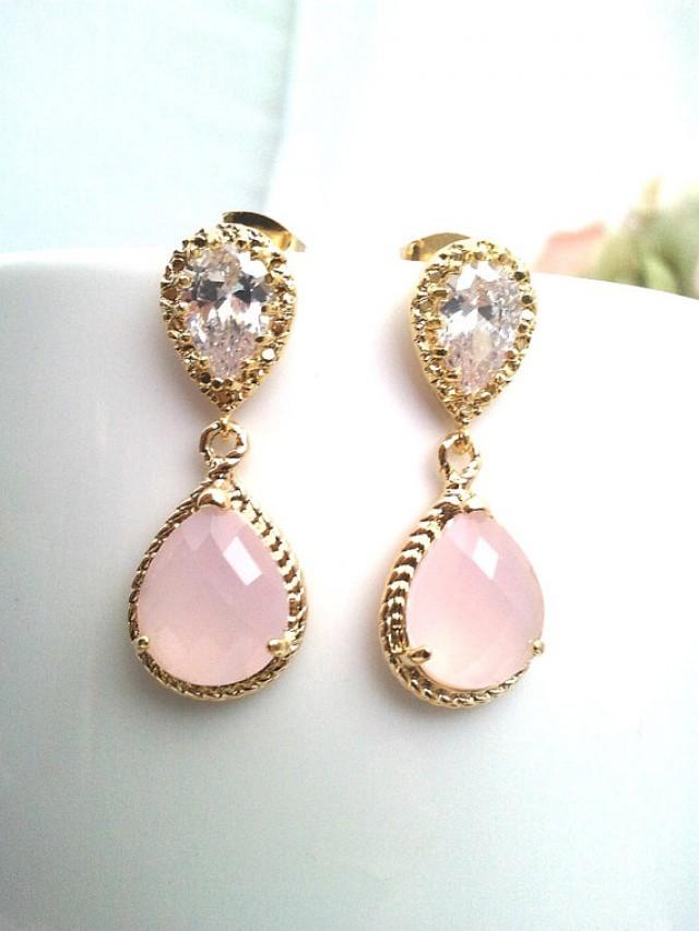 Blush Pink Earrings Pink Opal Gold Wedding Earringsbridesmaiddangle Dropbridal Earrings