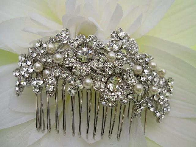 Bridal Hair Comb Vintage Inspired Ivory Pearls Bridal Silver