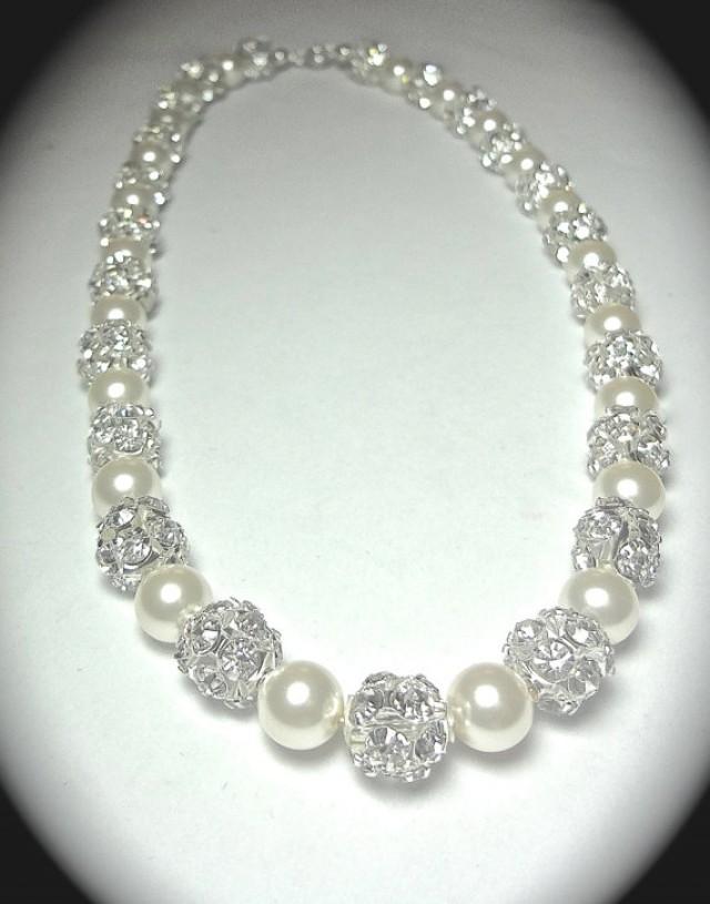 Pearl Necklace ~ Chunky ~ Bridal Jewelry ~ Large Crystal Rhinestones ... Pearl Necklace ~ Chunky ~ Bridal Jewelry ~ Large Crystal Rhinestones ...