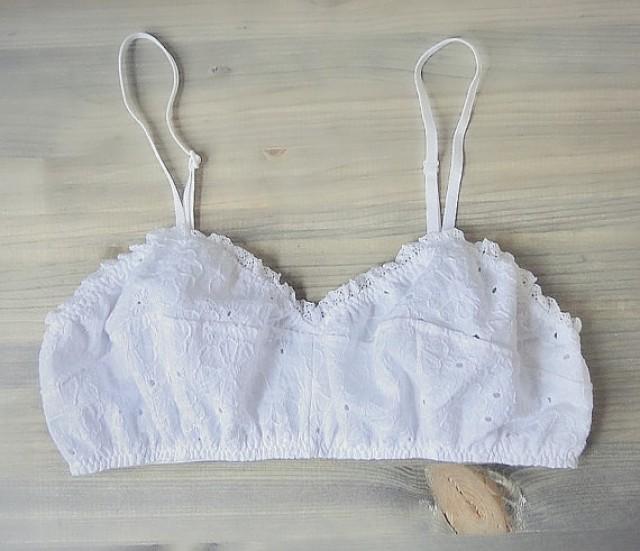 Organic Cotton Eyelet Bralette White Cotton Lace Soft Bra Bridal