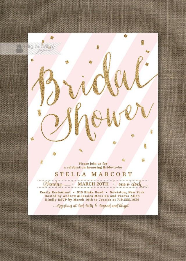 Gold Glitter Bridal Shower Invitation Pink And White Stripes With Gold