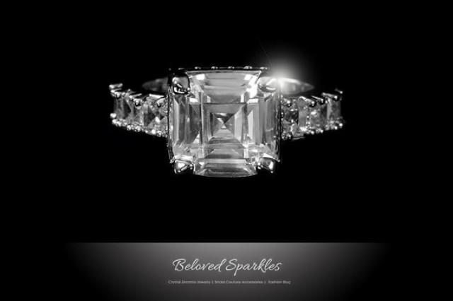 Bridal Solitaire Engagement Cz Ring 5 Carat Asscher Cut Cubic Zirconia