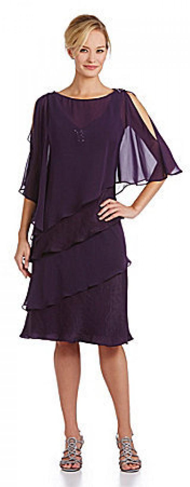 S.L. Fashions Capelet Crepe Tiered Dress #2238853 - Weddbook S.L. Fashions Capelet Crepe Tiered Dress #2238853 - Weddbook