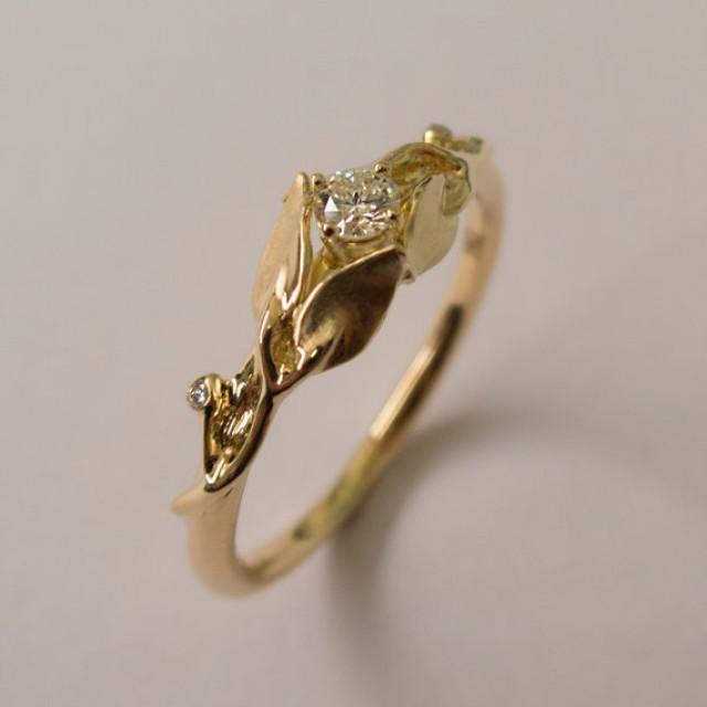 Leaves Engagement Ring - 14K Gold And Diamond Engagement Ring ... Leaves Engagement Ring - 14K Gold And Diamond Engagement Ring ...