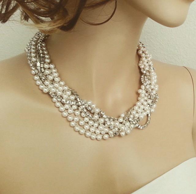 Swarovski Pearl Bridal Necklace, Bridal Pearl Rhinestone Necklace ... Swarovski Pearl Bridal Necklace, Bridal Pearl Rhinestone Necklace ...