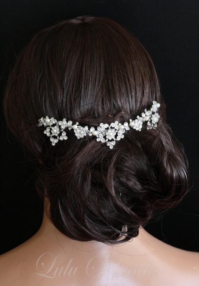 Bridal Hair Accessory Back Comb Swarovski Crystal And Pearl Flower Vine