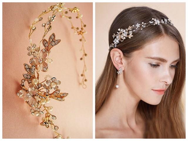 Nature Inspired Hair Vine Rose Gold Or Silver Floral Bridal Headband