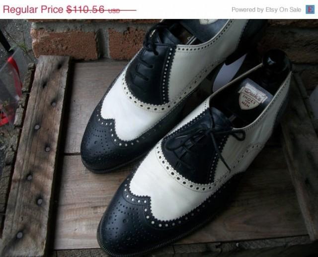 Sale Vintage Moreschi Italy Spectators Long Wingtip Vintage Black White Leather Shoes Leather