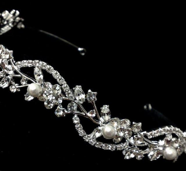 Vines Bridal Tiara Pearl Hair Jewelry Grecian Bridal Halo Leaves