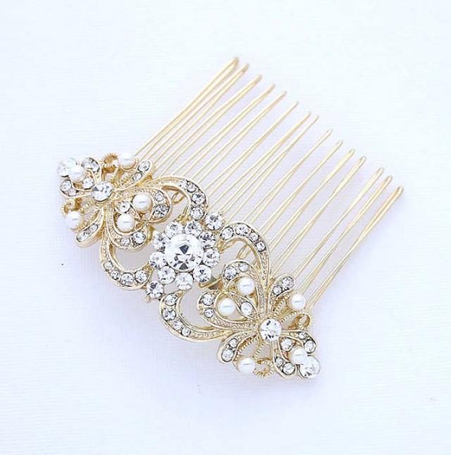 Gold Hair Comb Crystal Pearl Bridal Hair Piece Wedding Jewelry