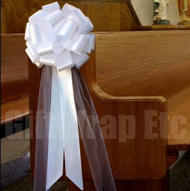 6 Large White Pull Bows Tulle Tails Wedding Church Pew Decorations ... 6 Large White Pull Bows Tulle Tails Wedding Church Pew Decorations ...