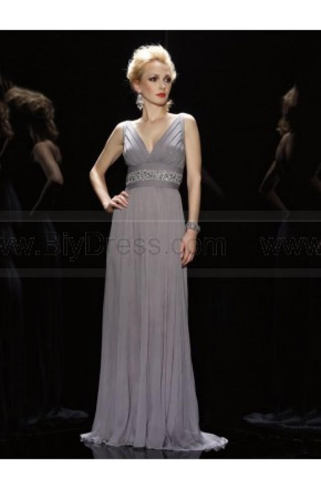 A Line V Neck Gray Beading Chiffon Sleeveless Floor Length Mother Of