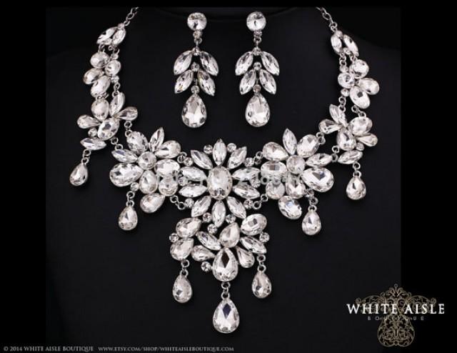 Crystal Necklace, Bridal Statement Necklace Earring Set, Bridal Jewelry ... Crystal Necklace, Bridal Statement Necklace Earring Set, Bridal Jewelry ...