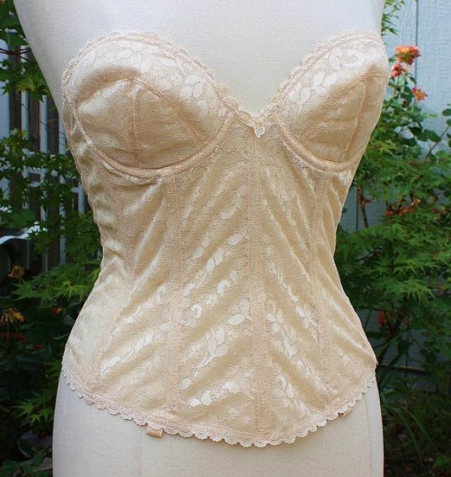 Bustier 36b Peach Ecru Long Line Strapless Boning Underwire Padded