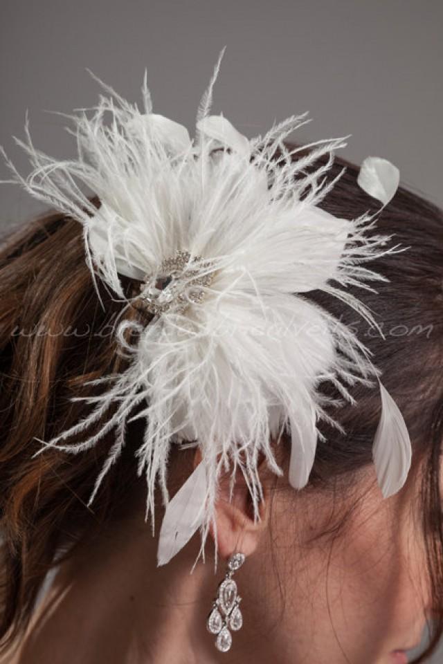 Bridal Feather Head Piece Soft White Or Ivory Swarovski Rhinestone