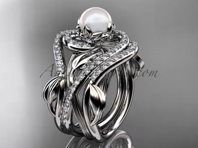 Spring Coll14kt White Gold Diamond Pearl Unique Engagement Ring With Double Matching Band spring-coll14kt-white-gold-diamond-pearl-unique-engagement-ring-with-double-matching-band