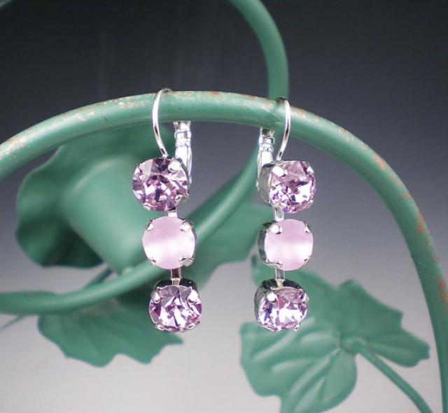 Lavender Rhinestone Earrings Swarovski Violet And Frosted Violet Wedding