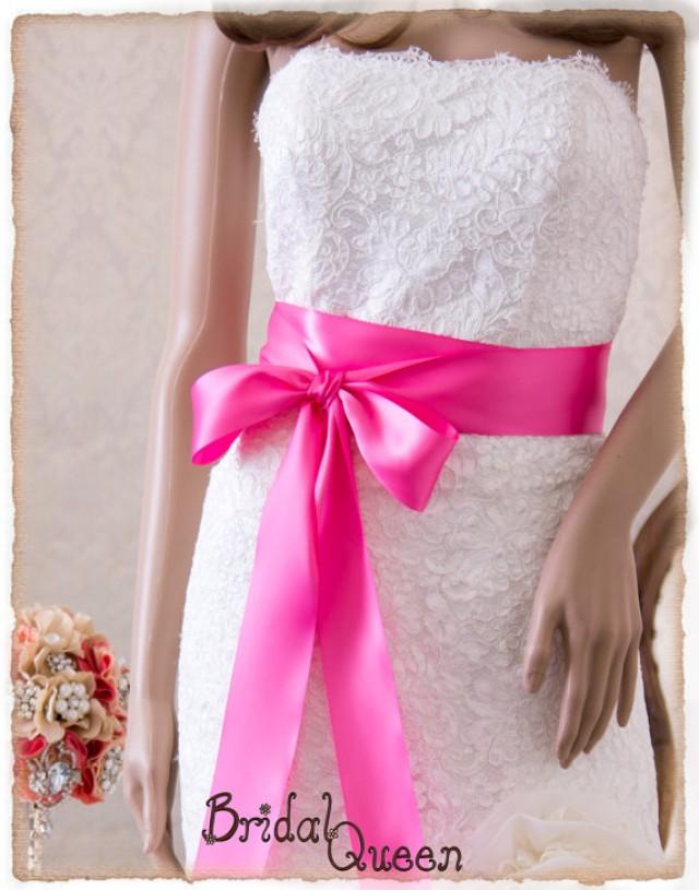 Bridal Sash Hot Pink Satin Ribbon Sash Wedding Sash Satin Bridal