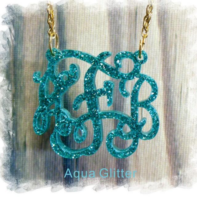 Acrylic Monogram Necklace Vine Monogram 3 Initial Name Laser Cut