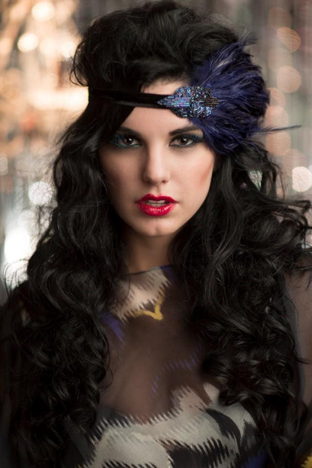 Blue Great Gatsby Headpiece Flapper Headband 1920 s Style Wedding Blue Great Gatsby Headpiece Flapper Headband 1920 s Style Wedding