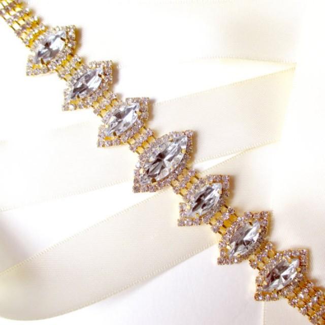 Marquise Rhinestone Bridal Belt Sash In Gold White Ivory Silver Satin