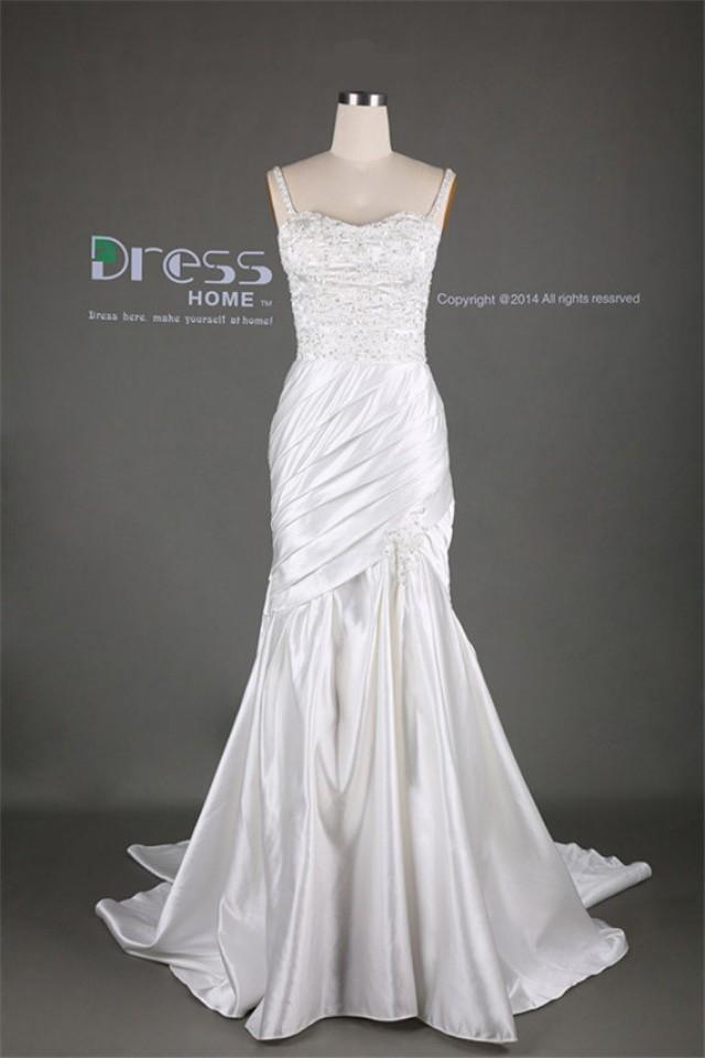 Luxury White Sweetheart Spaghetti Straps Beading Lace Mermaid Wedding