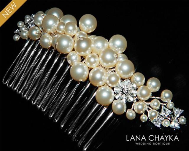 Swarovski Ivory Pearl Cubic Zirconia Bridal Hair Comb Pearl Wedding