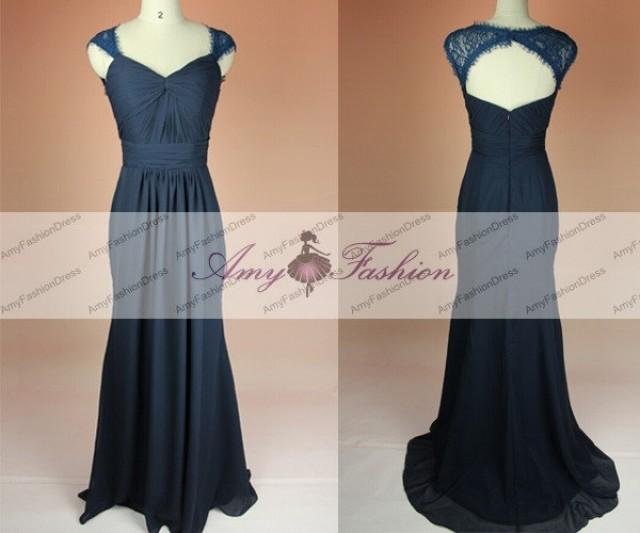 Sexy Long Formal Dress Chiffon Mermaid Navy Blue Bridesmaid Dress