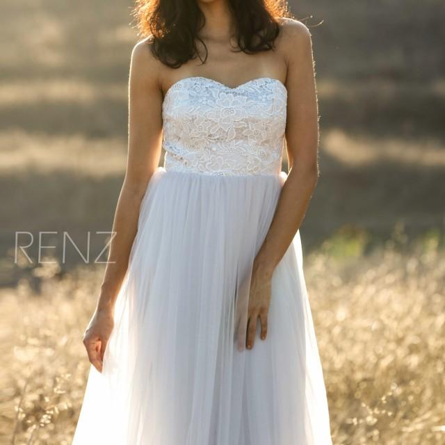 2015 Light Grey Bridesmaid Dress White Lace Strapless Wedding Dress