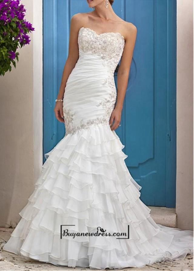 Amazing Organza And Satin Mermaid Strapless Sweetheart Tiered Ruffled