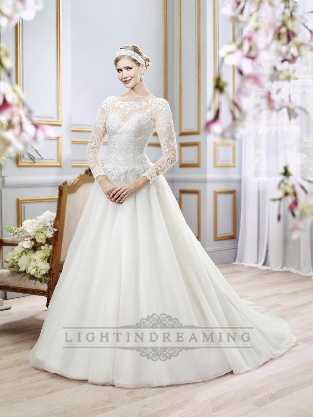 Illusion Lace Long Sleeves Bateau Neckline Ball Gown Wedding Dress With