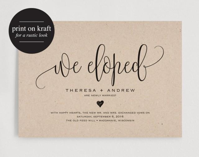 We Eloped Wedding Announcement Elopement Announcement Printable 
