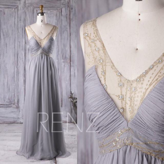 2016 Light Gray Bridesmaid Dress Long V Neck Wedding Dress With