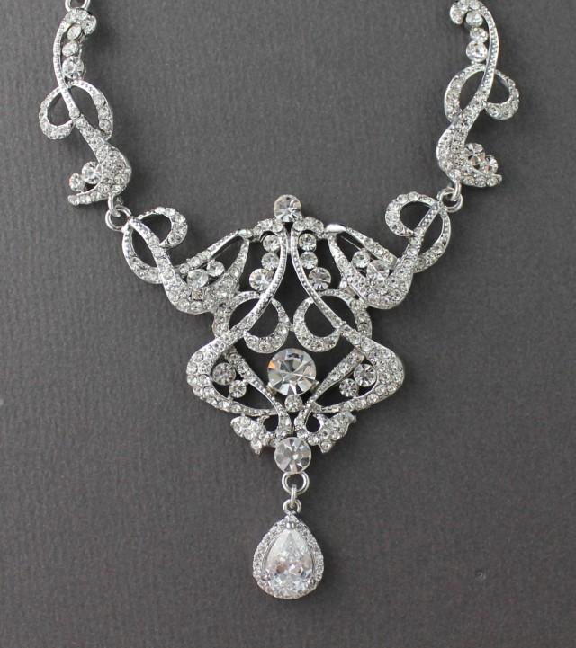 Rhinestone Bridal Necklace, Crystal Bridal Necklace, Art Deco Wedding ... Rhinestone Bridal Necklace, Crystal Bridal Necklace, Art Deco Wedding ...