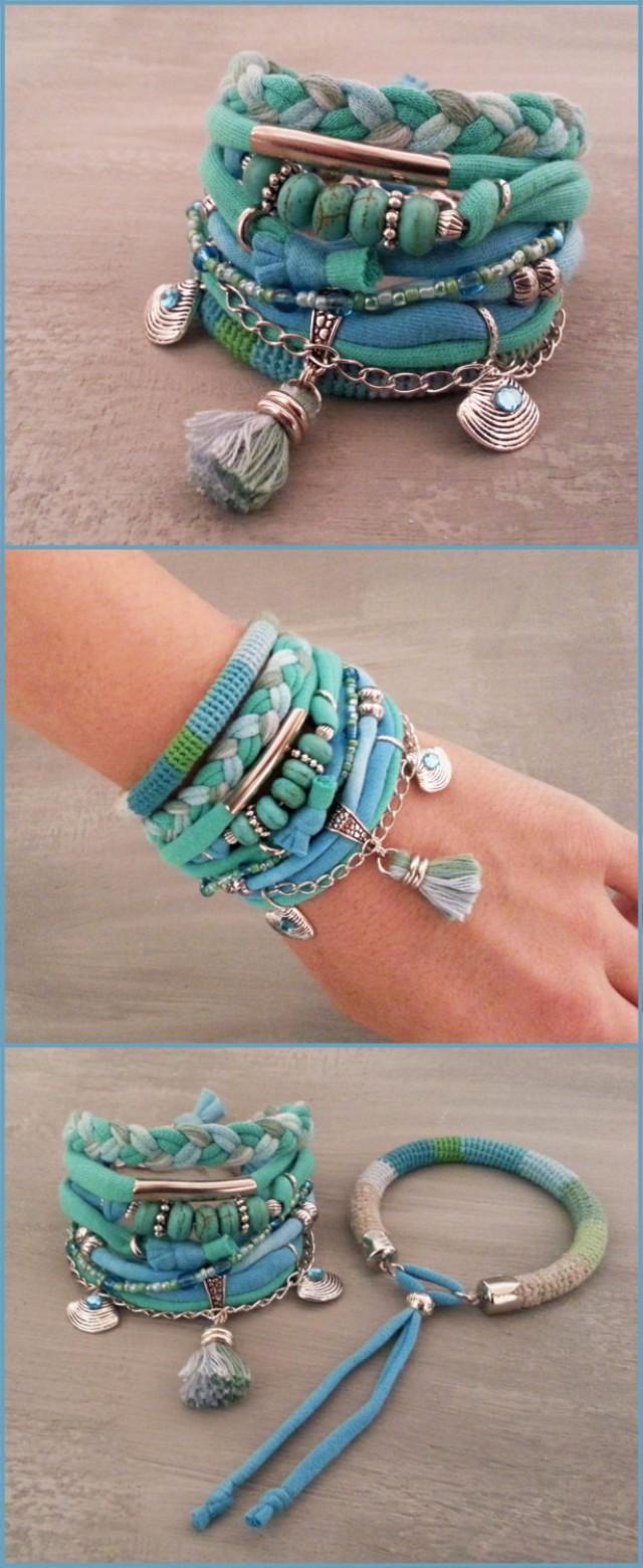 Turquoise Bracelet Gypsy Bracelet Seafoam Bracelet Boho Bracelet Set Summer Bracelet Tiffany
