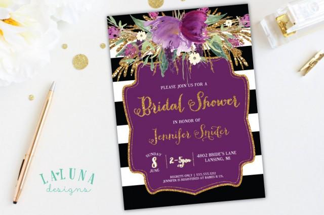 Bridal Shower Invitation Floral Black And White Stripe Bridal Shower