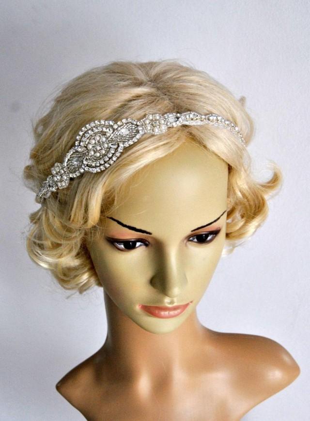 Long Bridal Headband Crystal Pearls Rhinestone Wedding Headband