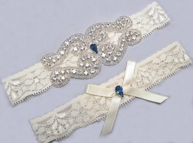 Something Blue Wedding Garters Ivory White Lace Keepsake Toss