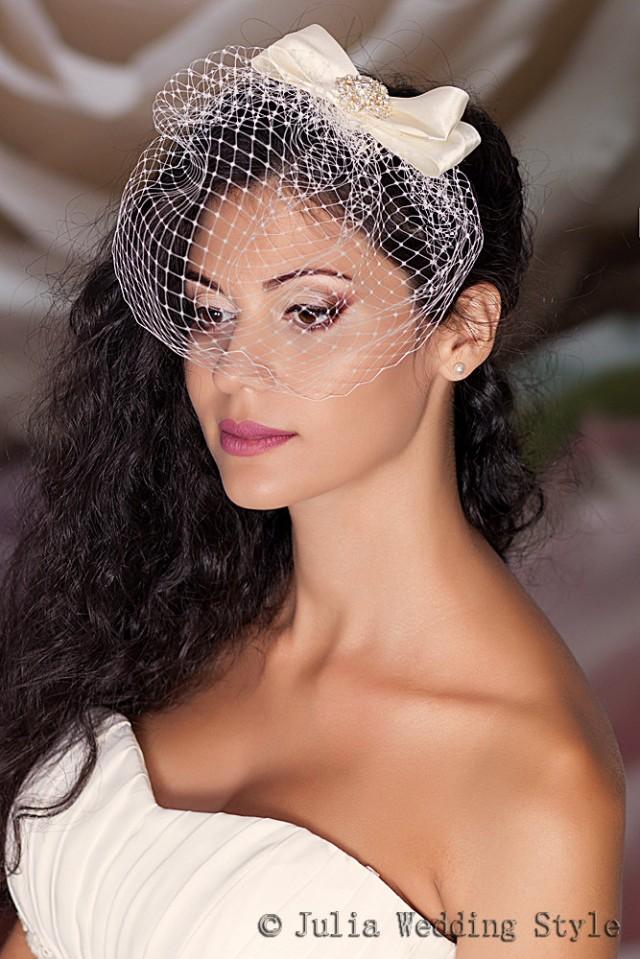 Birdcage Veil With Silk Bow Blusher Veil Satin Bow Wedding Veil Small Birdcage Veil 2557530
