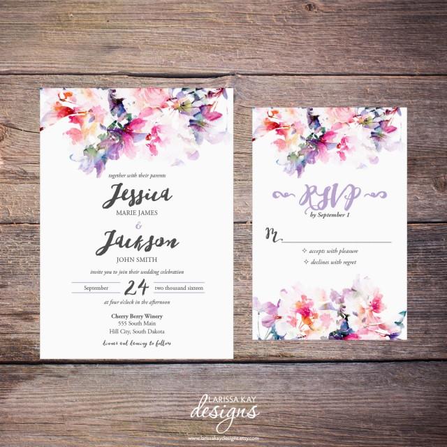 Printable Watercolor Floral Wedding Invitation Suite Spring Flowers