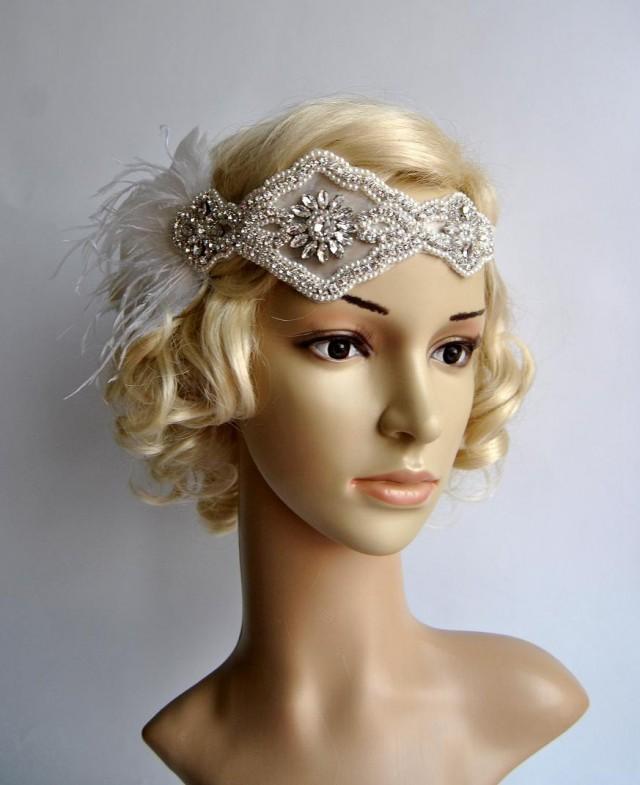 Rhinestone Pearls Feather Flapper Gatsby Headband Wedding Headband