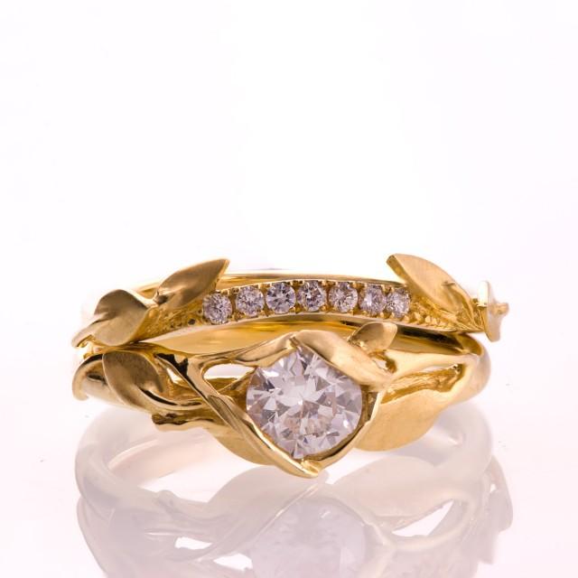 Leaves Engagement Set - 14K Gold And Diamond Engagement Ring ... Leaves Engagement Set - 14K Gold And Diamond Engagement Ring ...