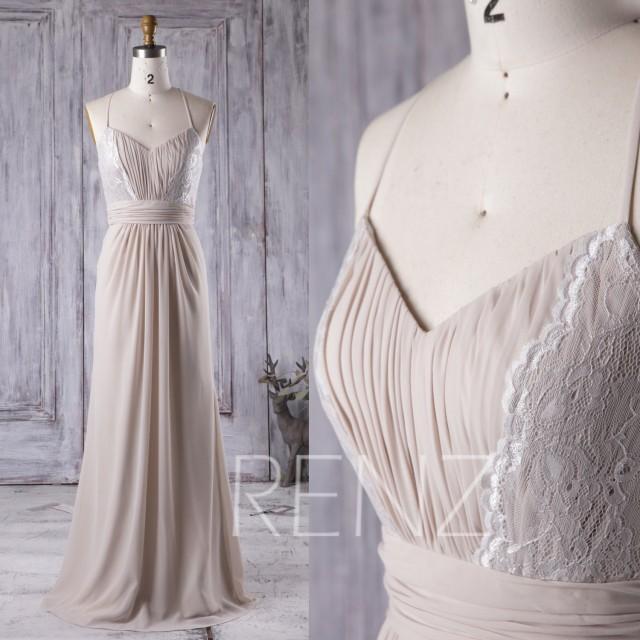 2016 Cream Beige Bridesmaid Dress Long V Neck Lace Wedding Dress