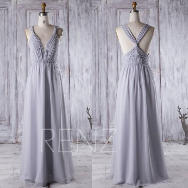 2016 Light Gray Bridesmaid Dress Long Deep V Neck Wedding Dress