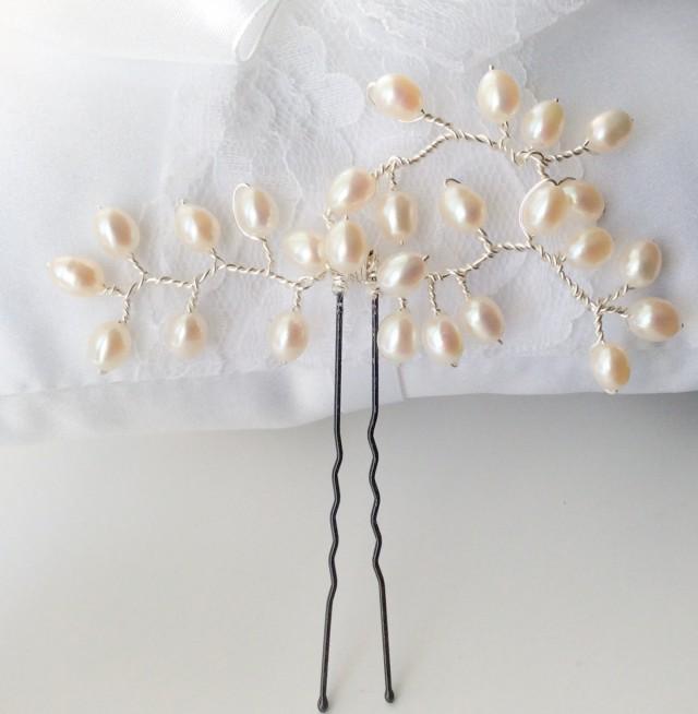 Bridal Hair Pin Pearl Freshwater Hand Made Leaf Bud Pearls Wedding