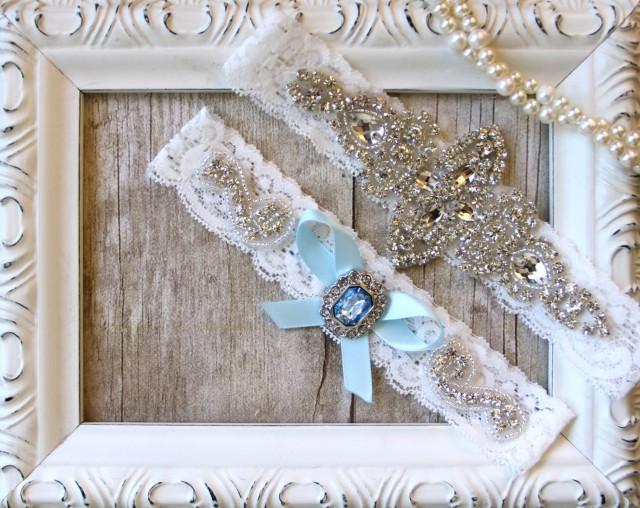 Garter Wedding Garter Crystal Garter Set With Satin Bow And Gemstone