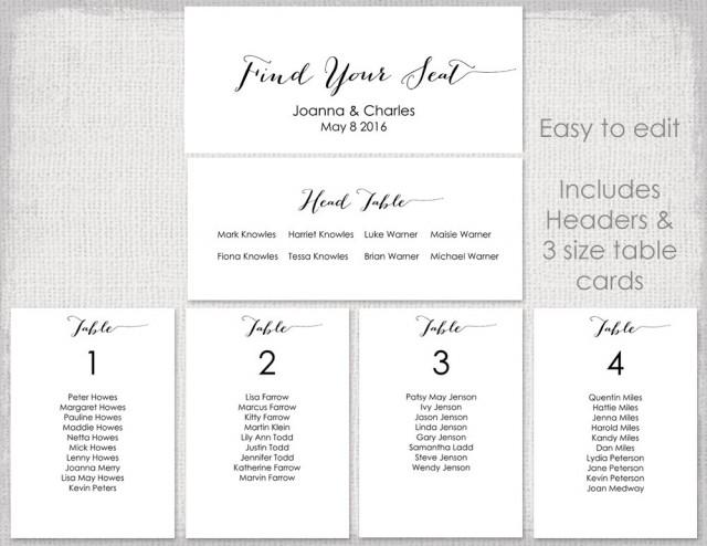 Wedding Seating Chart Template Black Bombshell DIY Printable Table 