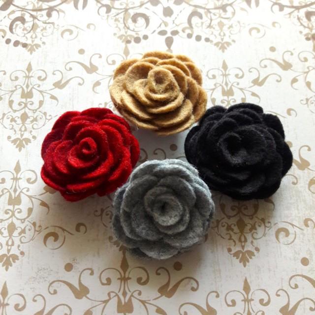 Mens 100 Wool Felt Flower Lapel Mens Red Camel Tan Gray Black Rose